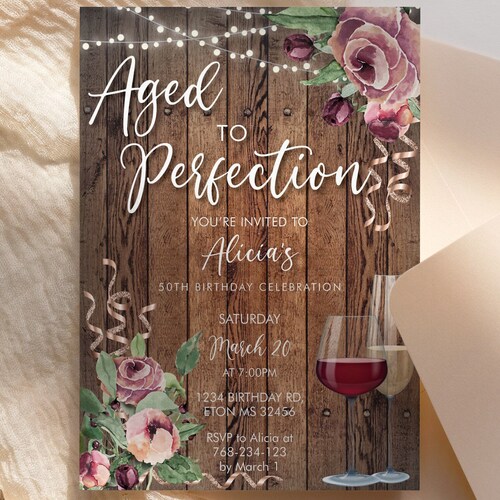 Birthday Party Invitation Aged To Perfection Wine Theme Etsy