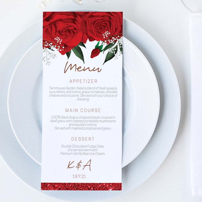 Red Rose Wedding Menu - Etsy