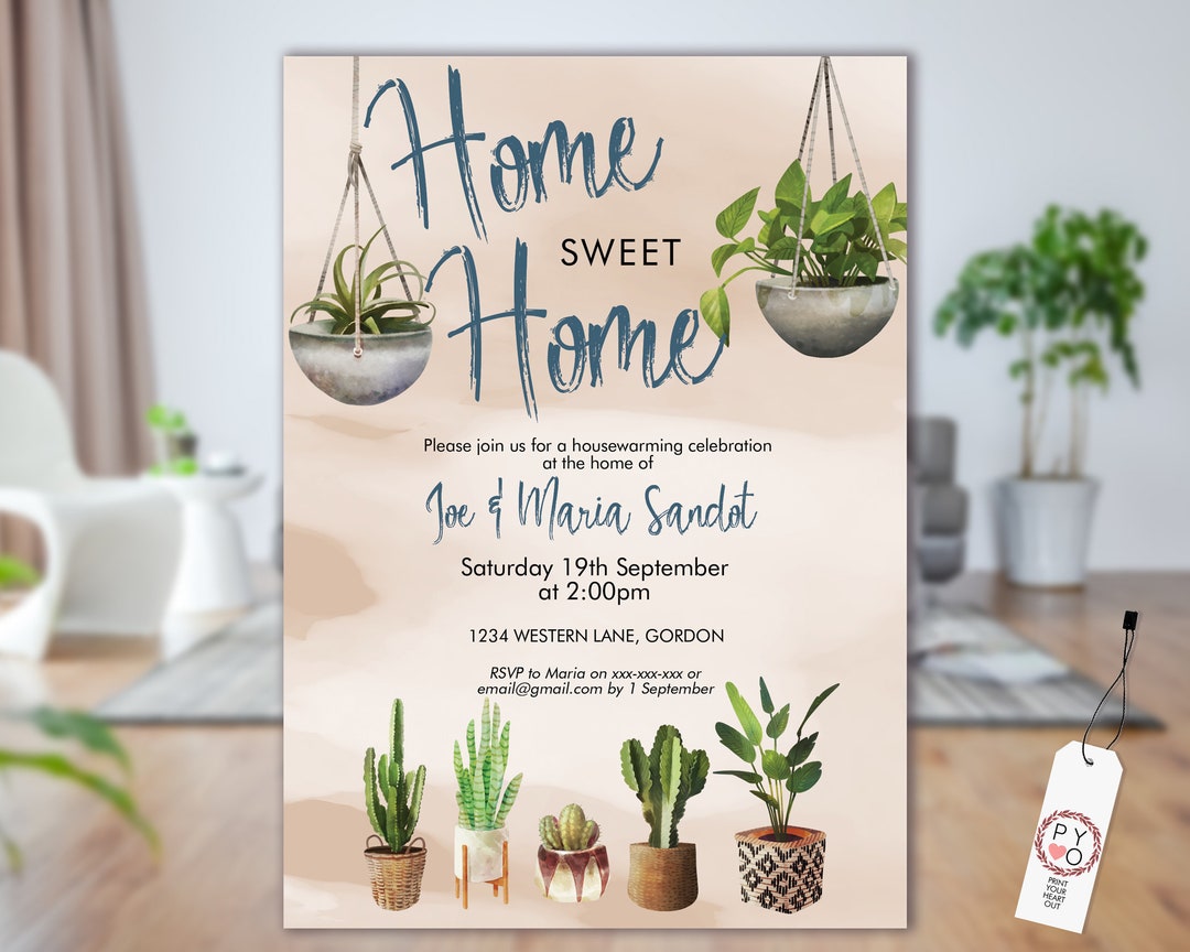 Boho Plants Housewarming Invitation, New Home Invite, Printable House ...