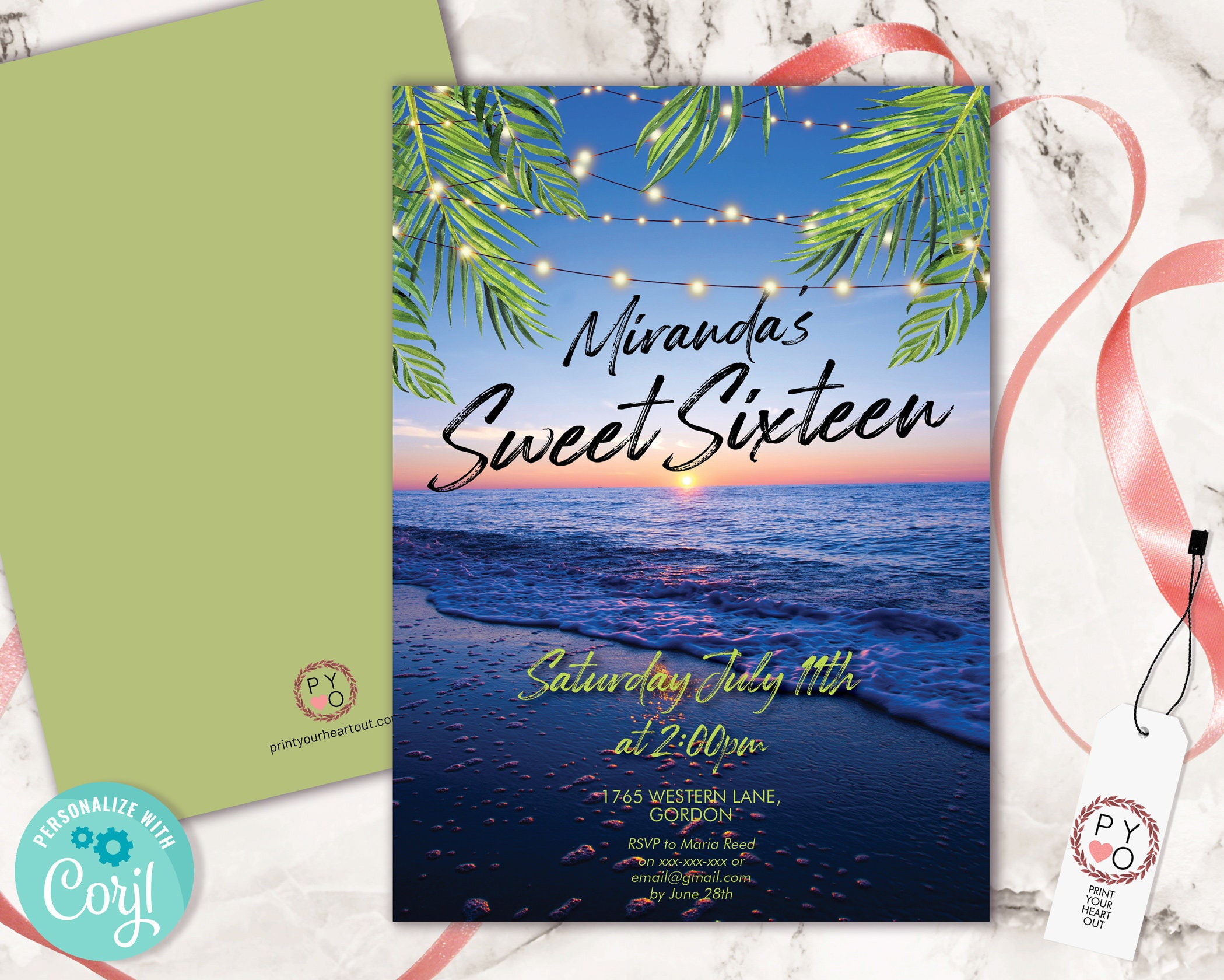 Sweet Sixteen Beach Party Birthday Invitation Printable Template Sweet Sixteen Beach Party Birthday Invitation Printable Template