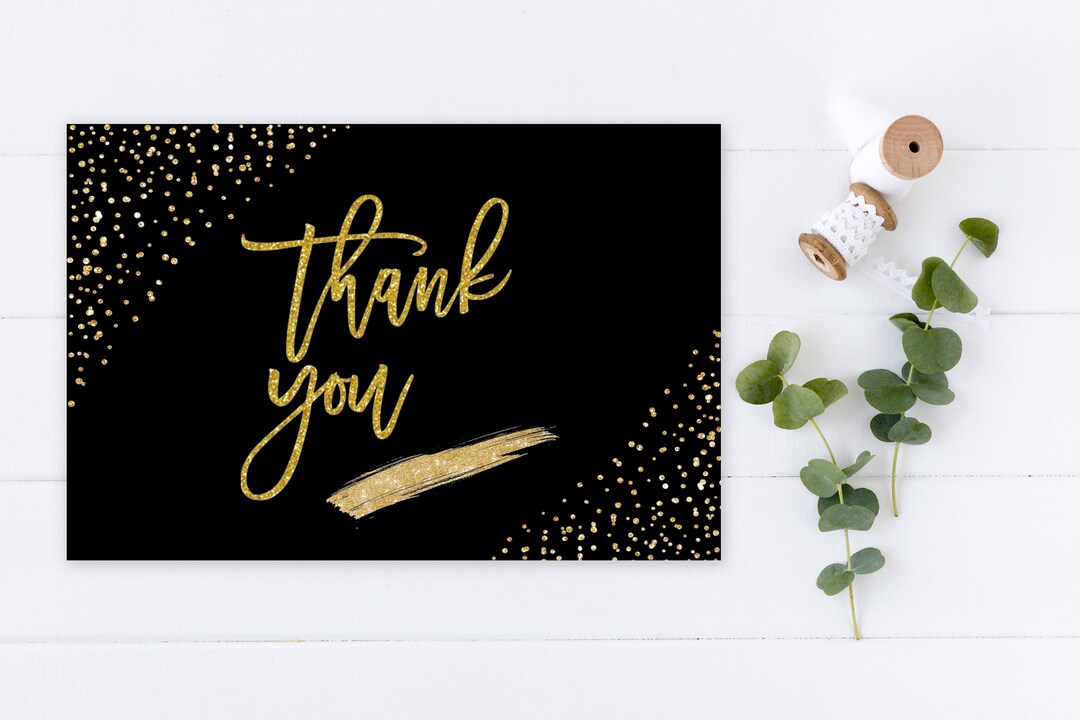 INSTANT DOWNLOAD - Thank You Card, Black Gold Glitter, Wedding Thank ...