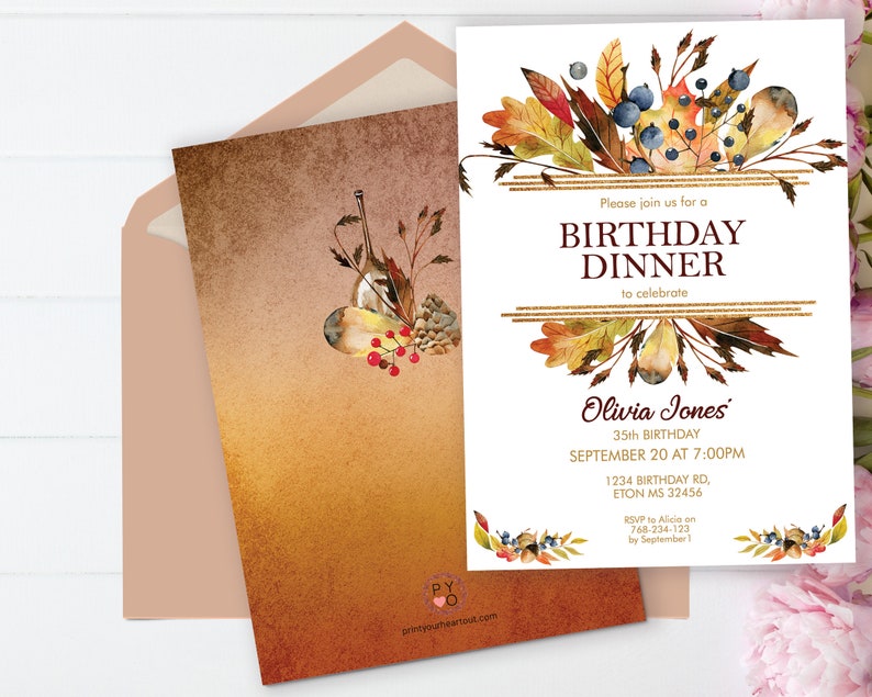 Autumn Leaves Birthday Invitation: Fall Dinner Party (editable Template ...