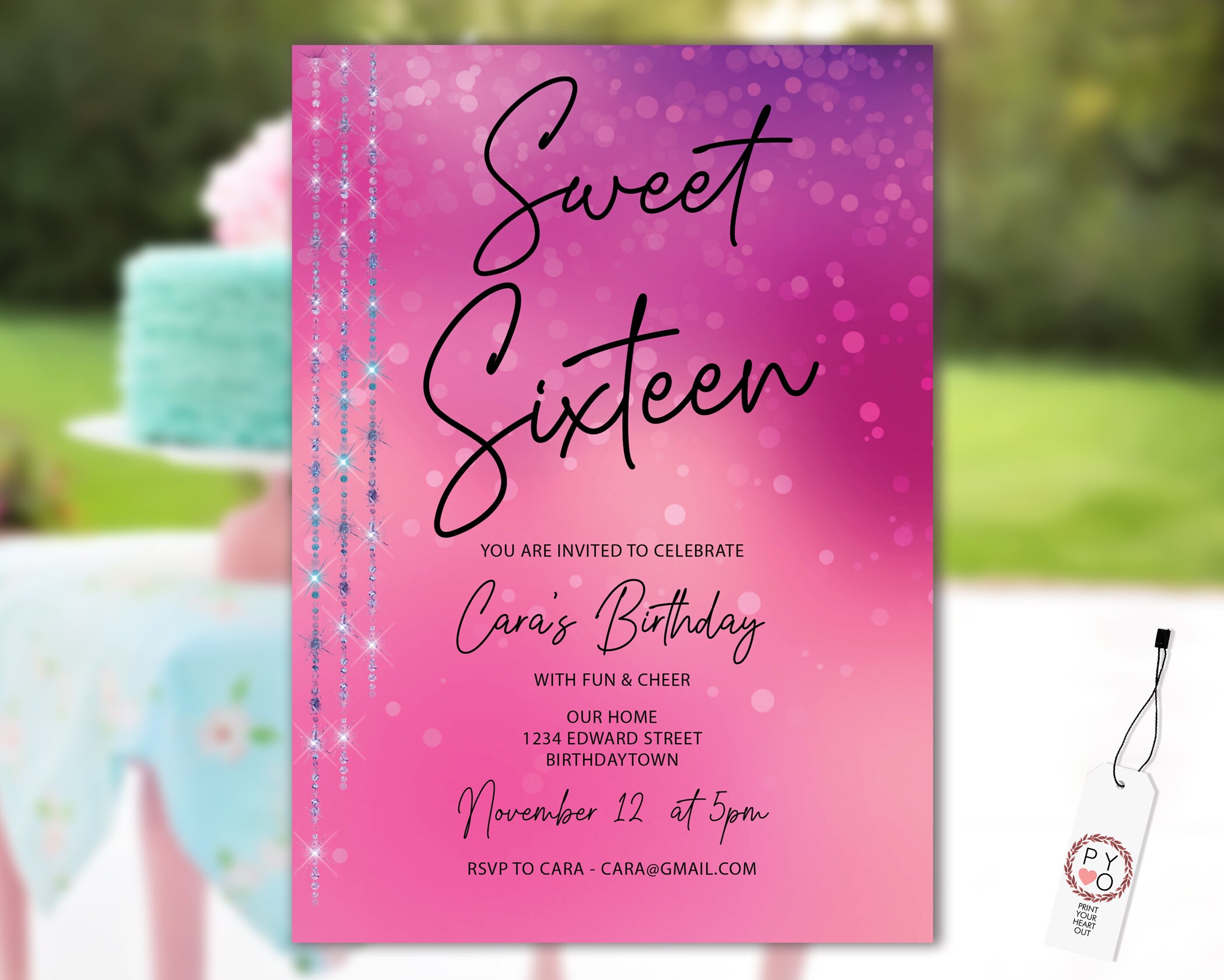 Sweet 16 Party Invitation Printable Template Bright Pink Editable Sweet 16 Party Invitation Printable Template Bright Pink Editable