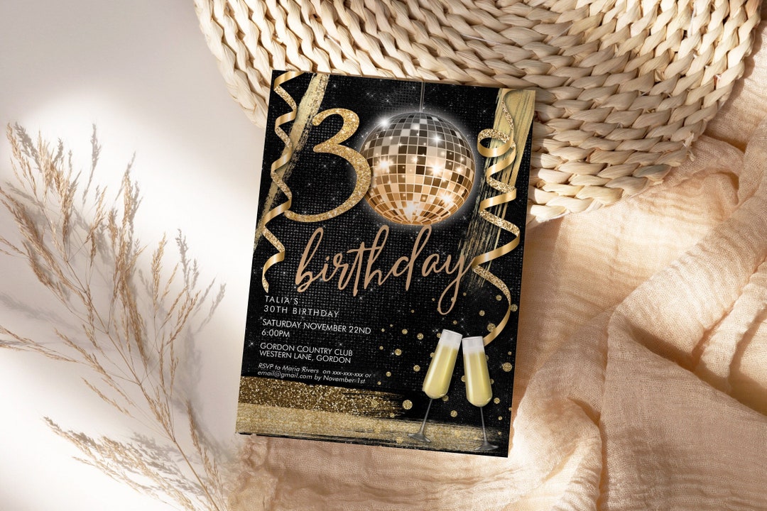 DIY Any Age Birthday Gold Glitter Disco Ball Invitation Printable ...