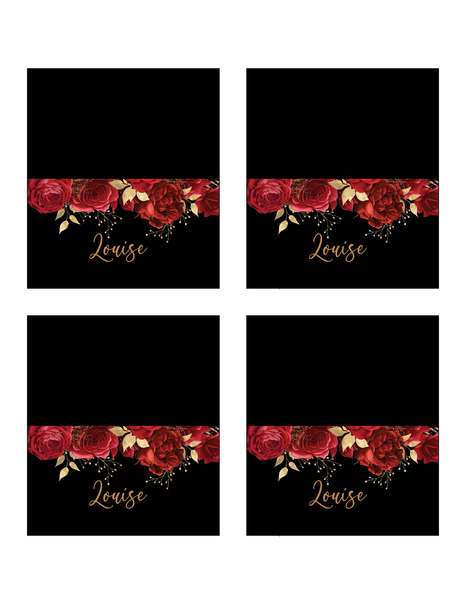 Black Red Rose Floral Placecard Template DIY Editable Cards - Etsy