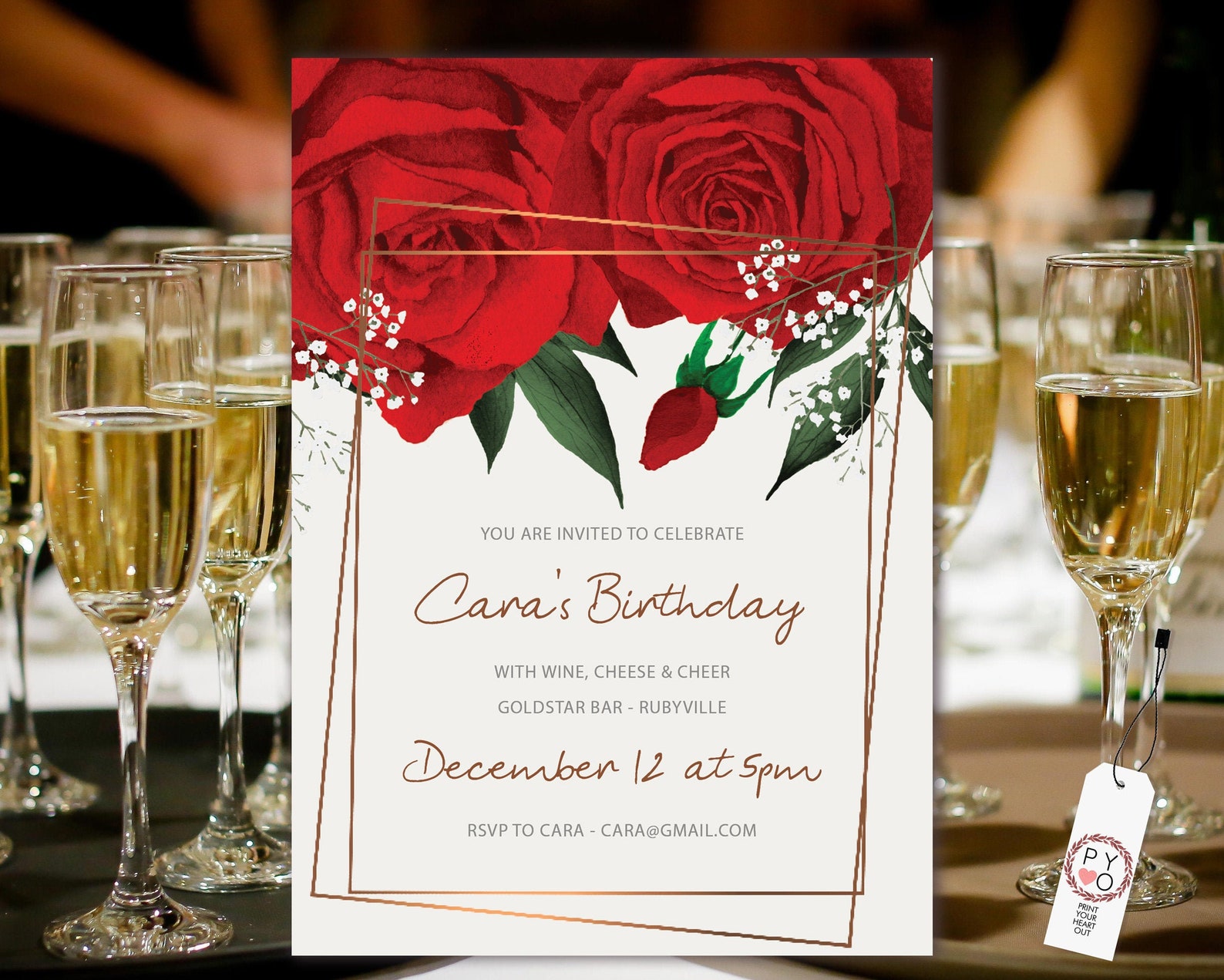 Watercolor Red Roses Birthday Invitation Printable Template - Etsy ...