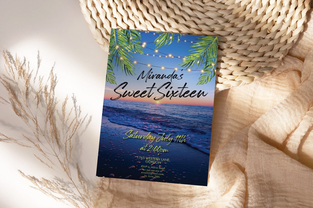 Sweet Sixteen Beach Party Birthday Invitation Printable Template ...