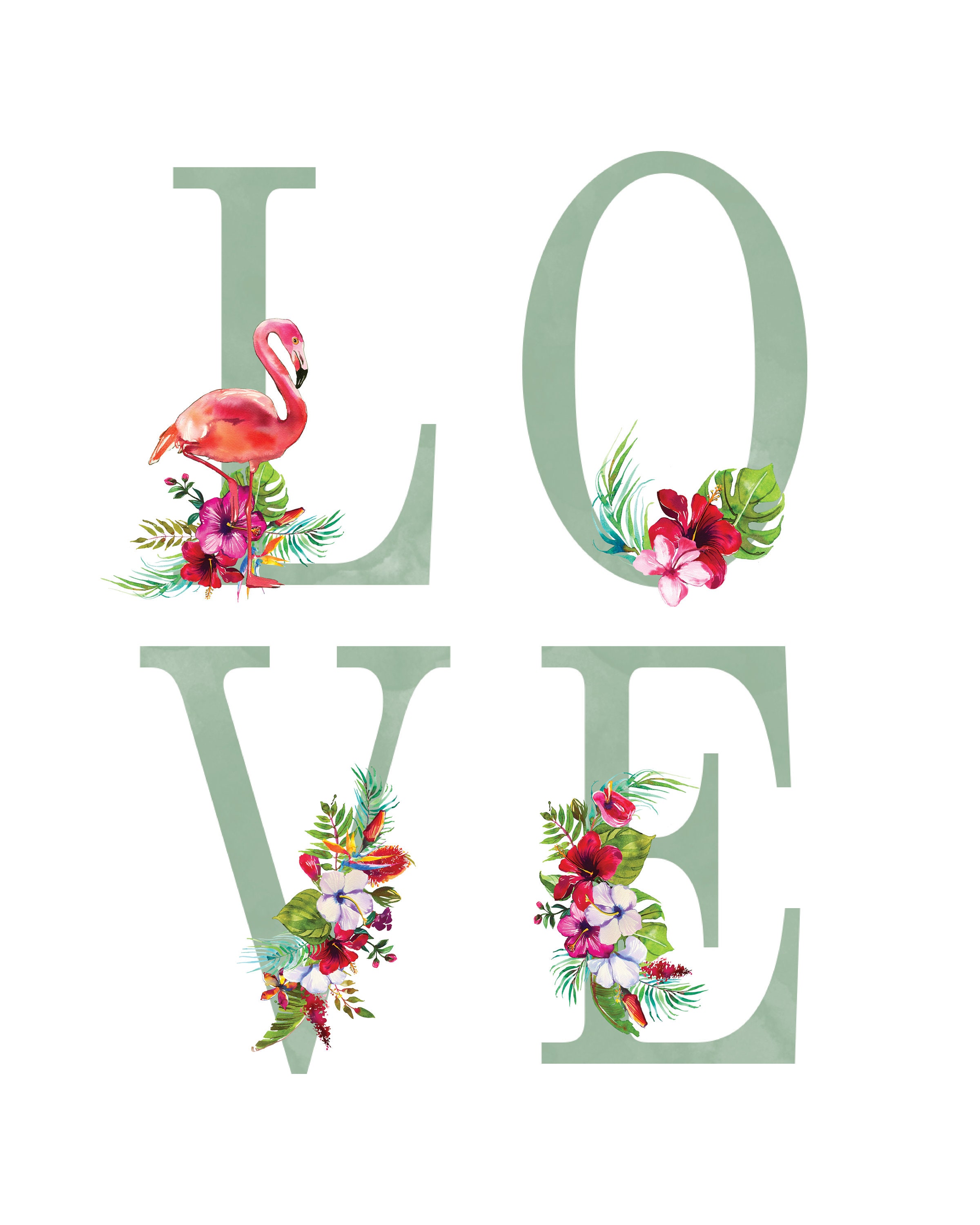 Flamingo Floral Digital Print Printable Pink Flamingo Art | Etsy