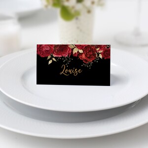 Black Red Rose Floral Placecard Template, DIY Editable Cards, Printable ...