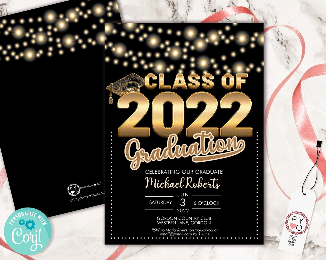 Class of 2022 Gold Foil Graduation Invitation Printable - Etsy