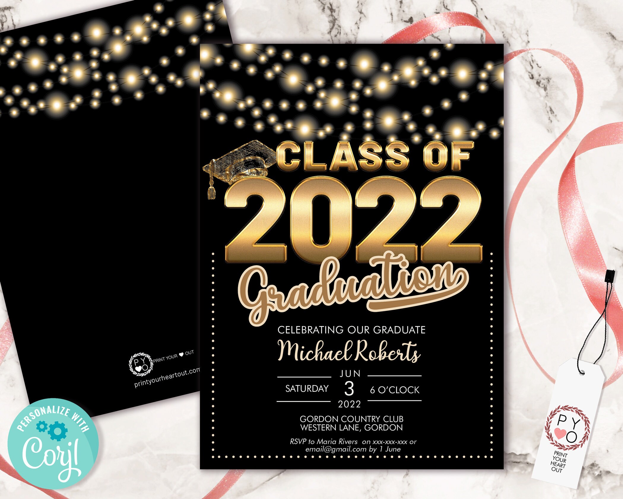 Class of 2022 Gold Foil Graduation Invitation Printable - Etsy