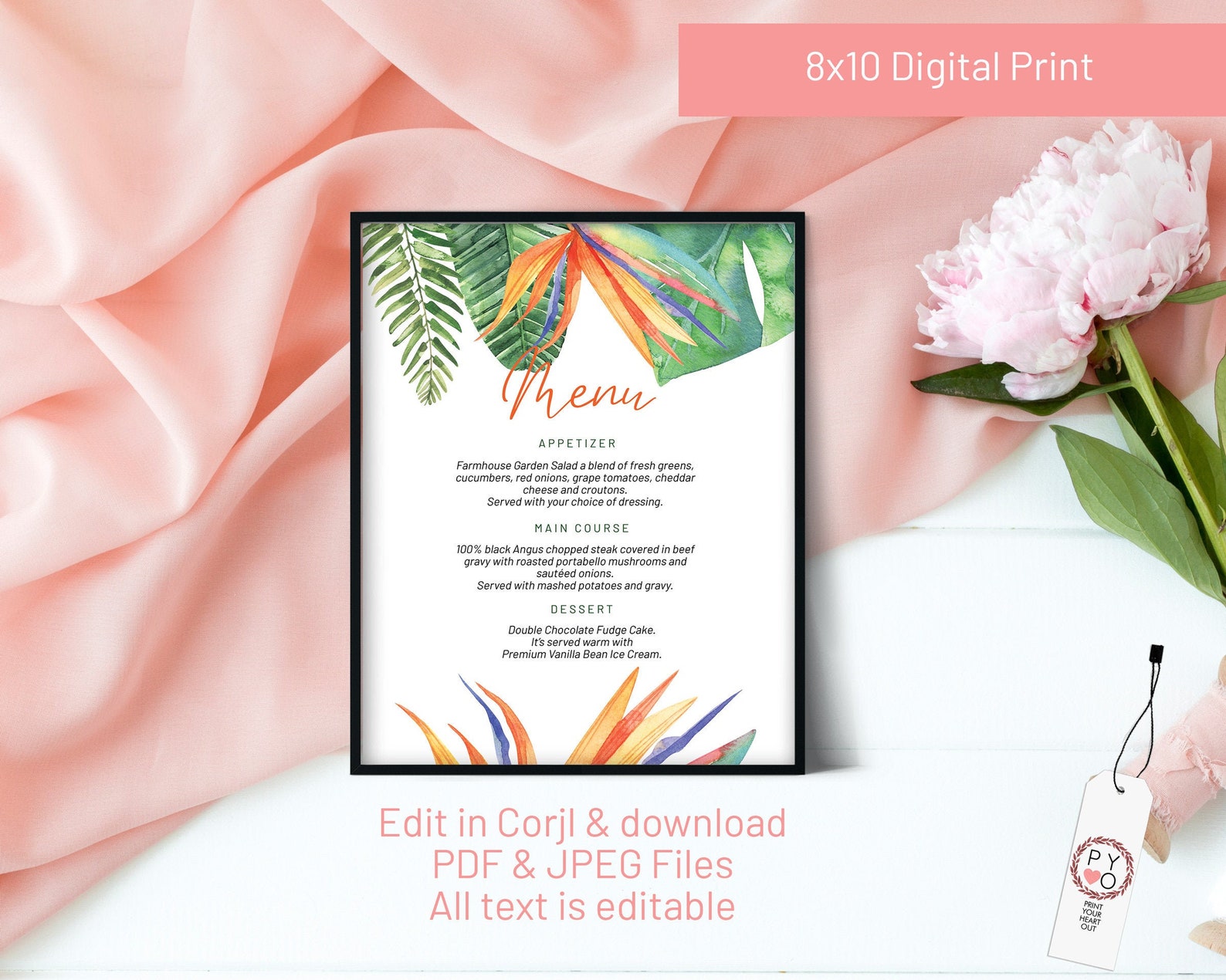 Tropical Bird of Paradise Menu: DIY Printable Menu (digital Download ...