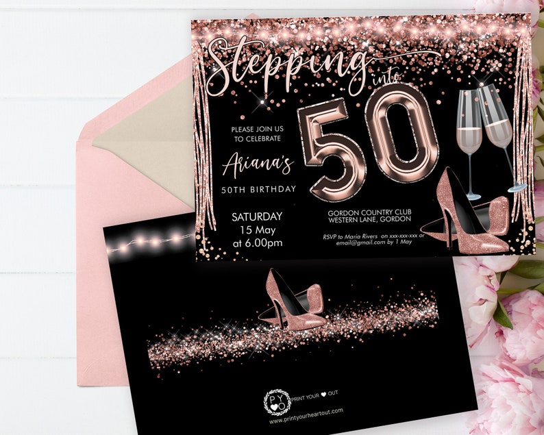 Stepping Into 50 Birthday Invitation Printable Template - Etsy Australia