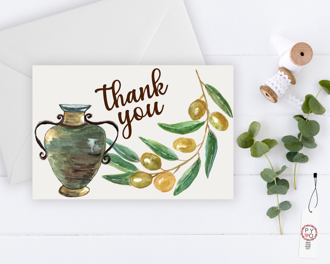 Golden Olives Thank You Card, Italian Thank You, Rustic Thank You ...