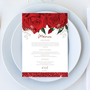 Red Roses Wedding Menu, DIY Editable Menu, Menu Cards, Printable Menu ...