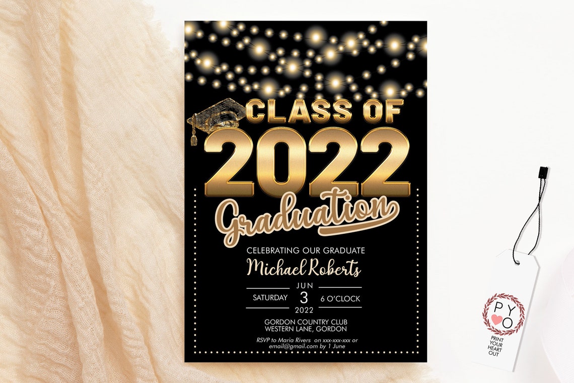 Class of 2022 Gold Foil Graduation Invitation Printable - Etsy