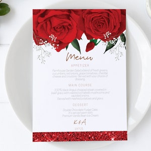 Red Roses Wedding Menu, DIY Editable Menu, Menu Cards, Printable Menu ...