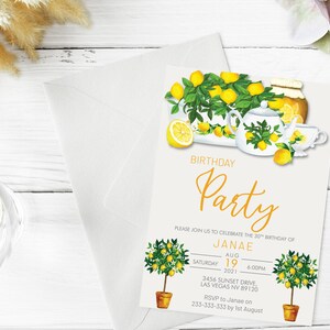 Lemon Birthday Invitation, Lemon Tree Tea Pot Invitation, Printable ...