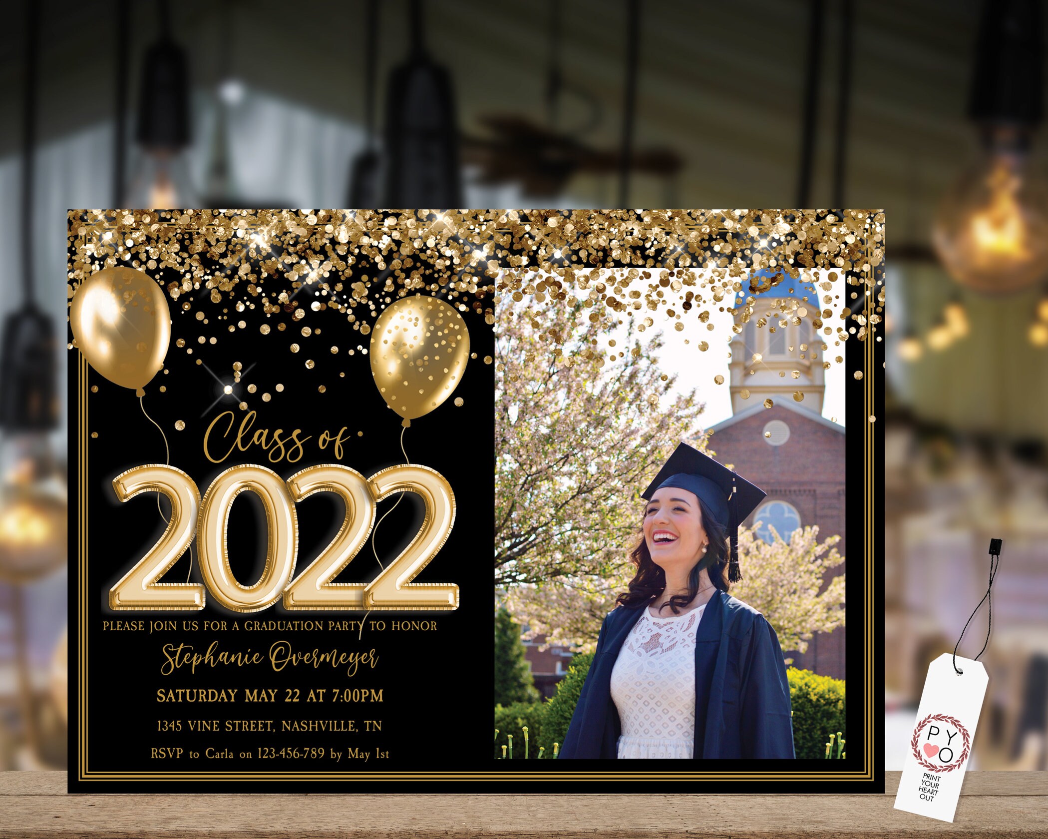 Class of 2022 Gold Photo Graduation Invitation Printable Template ...
