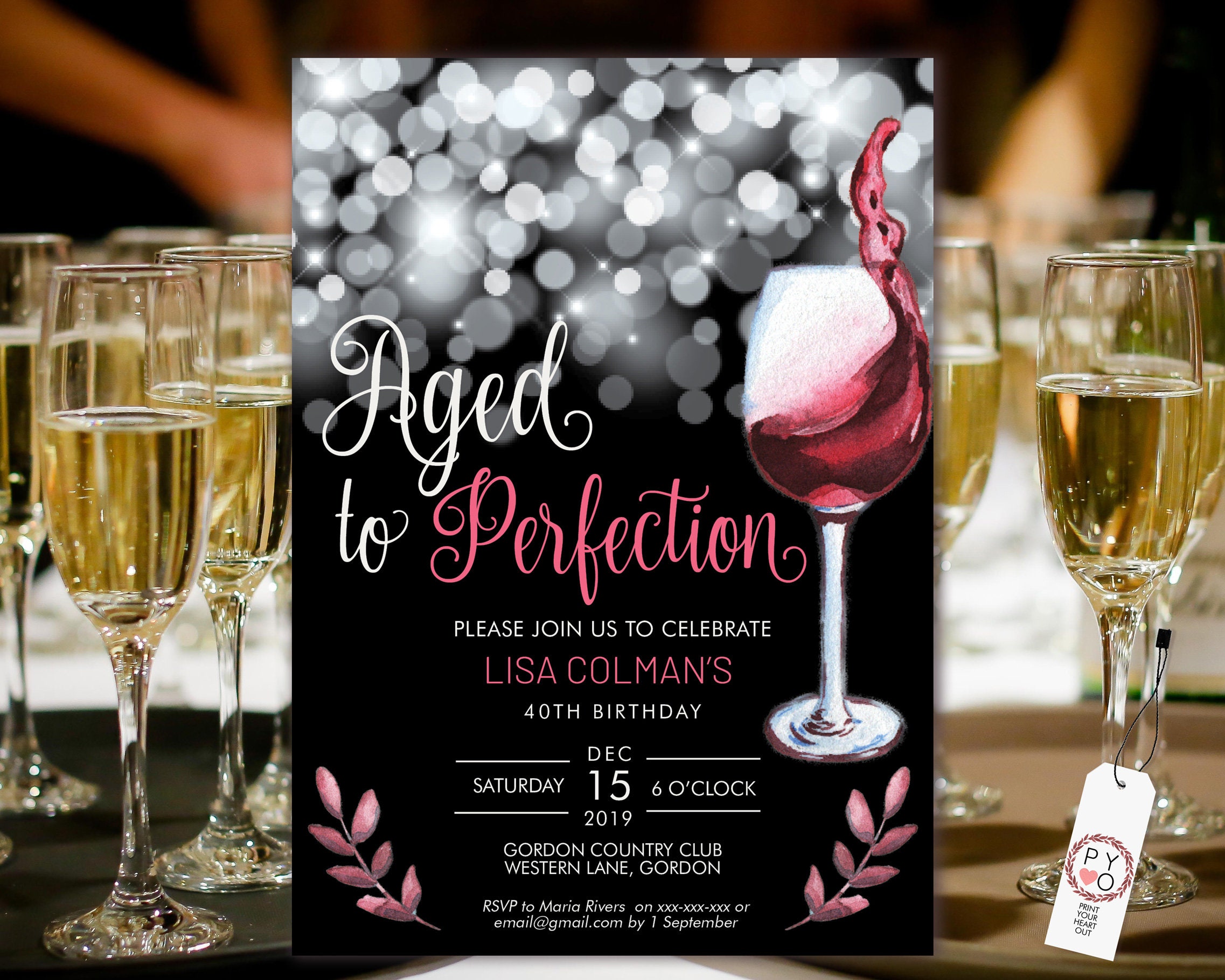 Aged To Perfection Wine Birthday Invitation Printable Etsy Canada