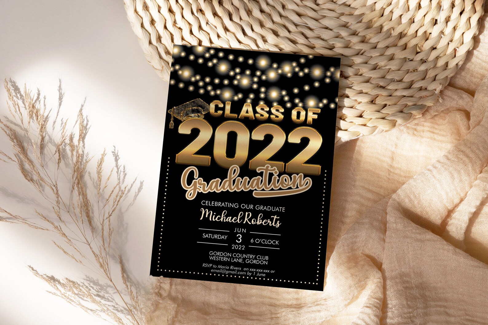 Class of 2022 Gold Foil Graduation Invitation Printable | Etsy