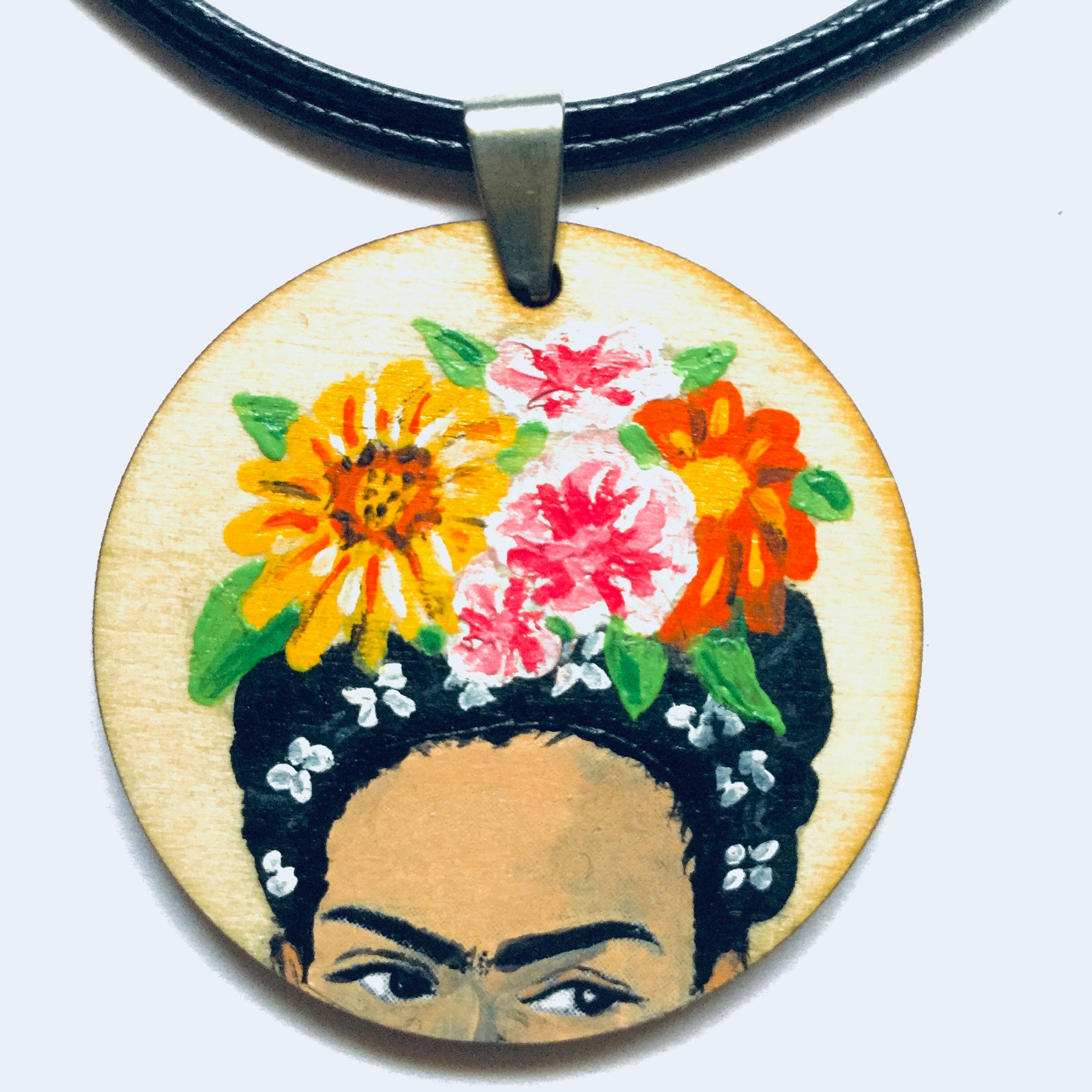 Floral Frida Pendant Necklace Hand Painted Wooden Floral Pendant ...