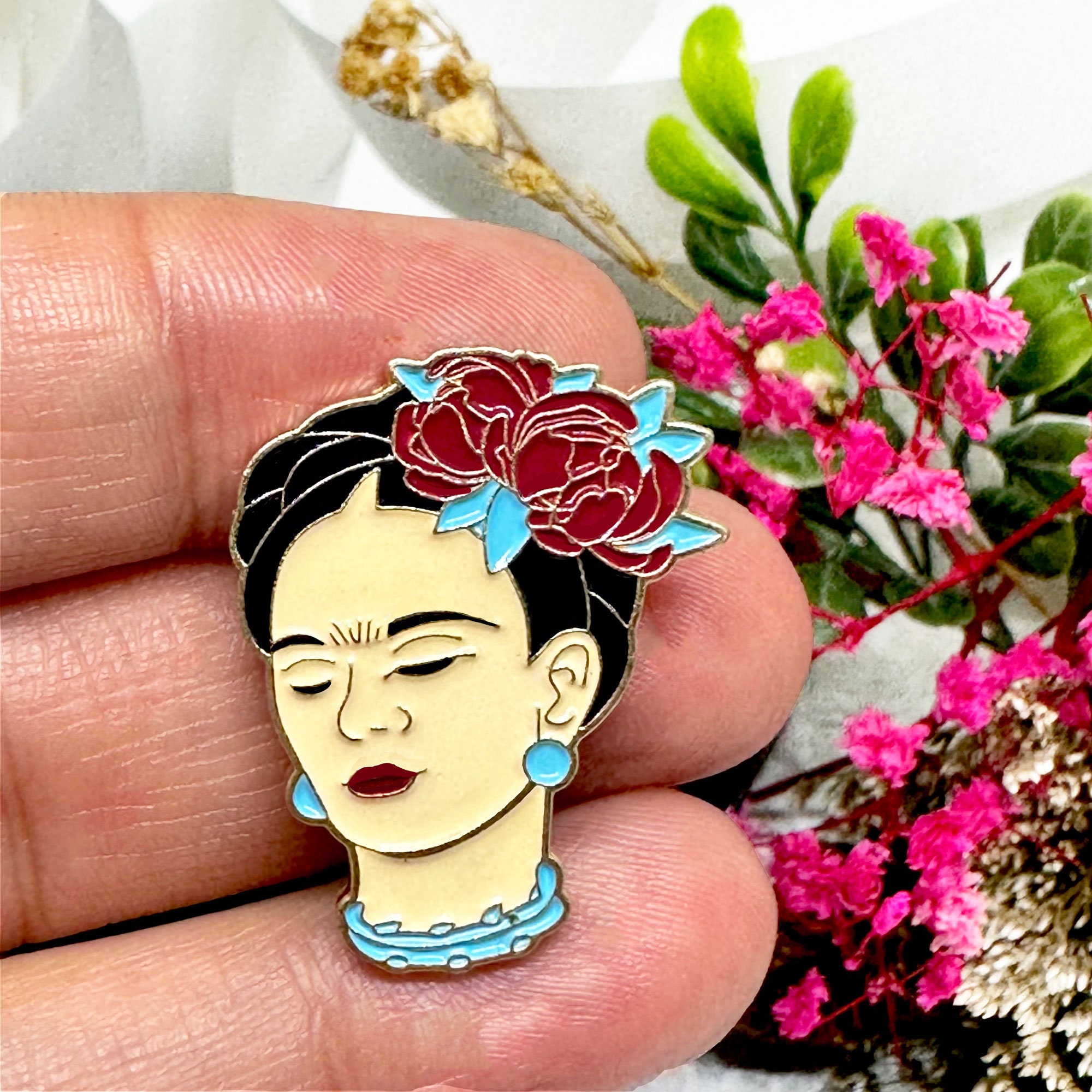 Chic Frida Enamel Pin Mexican Artist Inspired Brooch Floral Women and ...