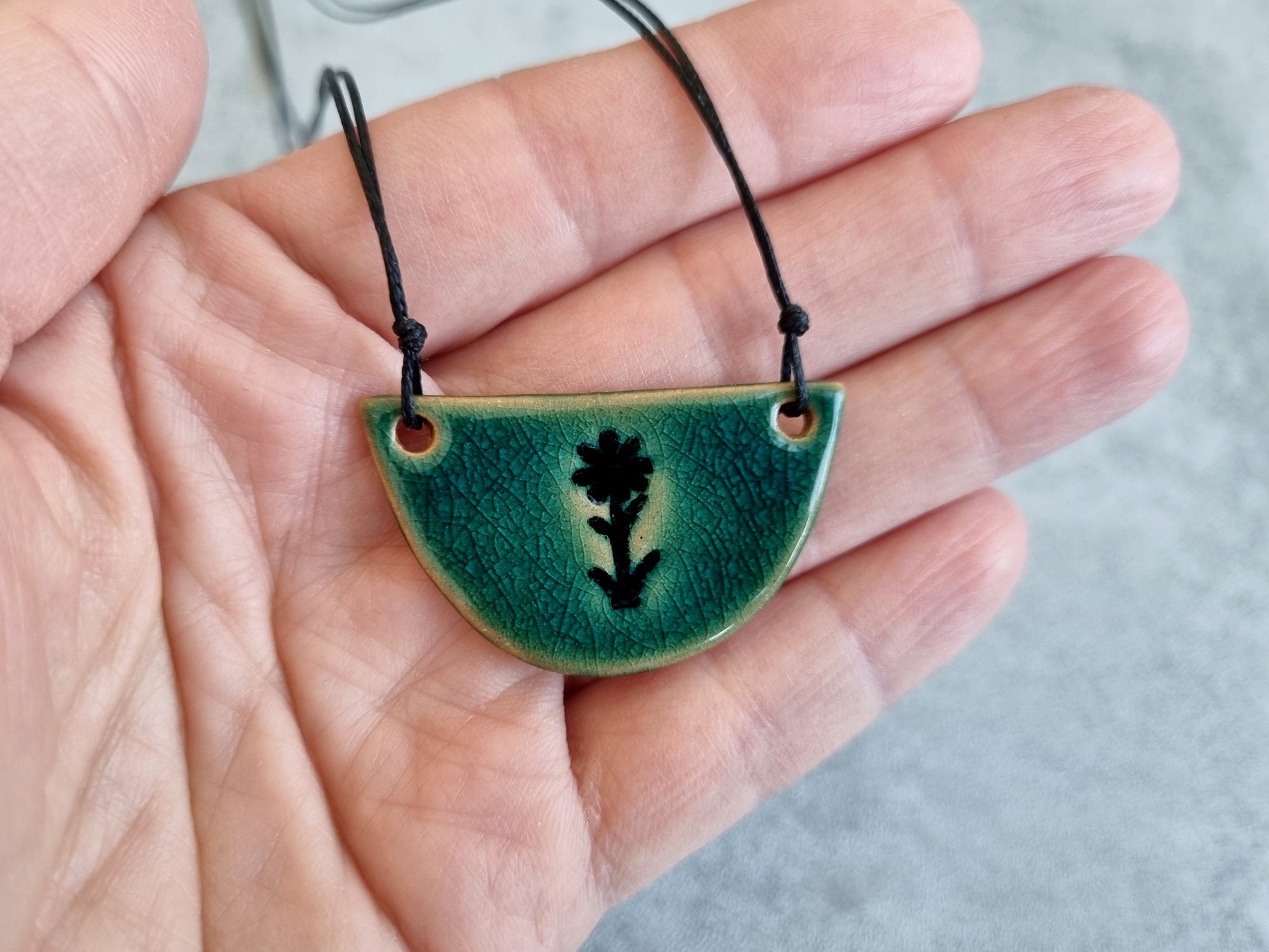 Handmade Ceramic Jewelry • Ceramic Flower Necklace • Green Ceramic ...