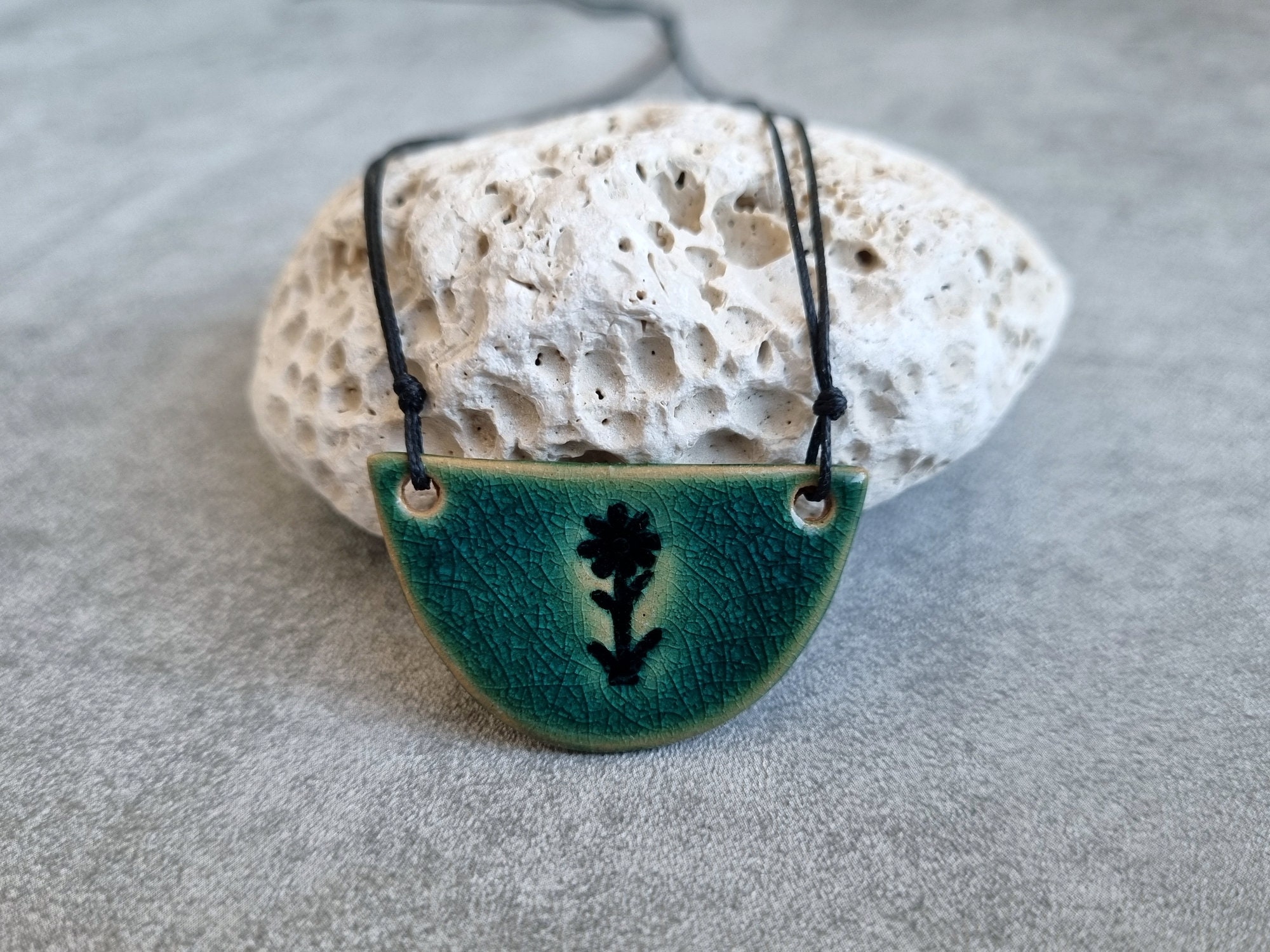 Handmade Ceramic Jewelry • Ceramic Flower Necklace • Green Ceramic ...