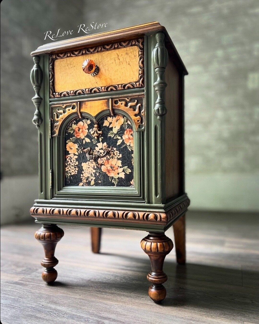 SOLD Out***refinished Victorian Night Table: Ornate Floral Accent, End ...