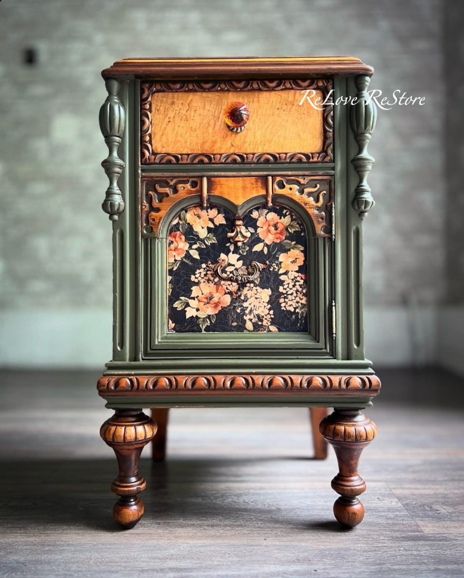 SOLD Out***refinished Victorian Night Table: Ornate Floral Accent, End ...