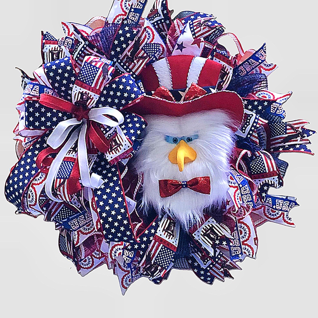 Handmade Patriotic Bald Eagle Wreath | USA Flag Door Decor - Etsy