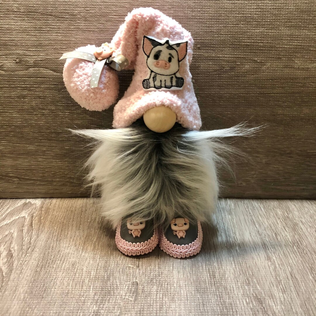Farmhouse Gnome | Gray and Pink Pig Gnome | Gnome With Pig Shoes ...