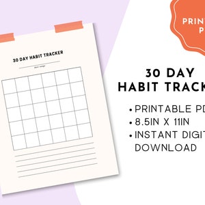 Printable 30 Day Habit Tracker PDF | Digital Download, Instant Download ...