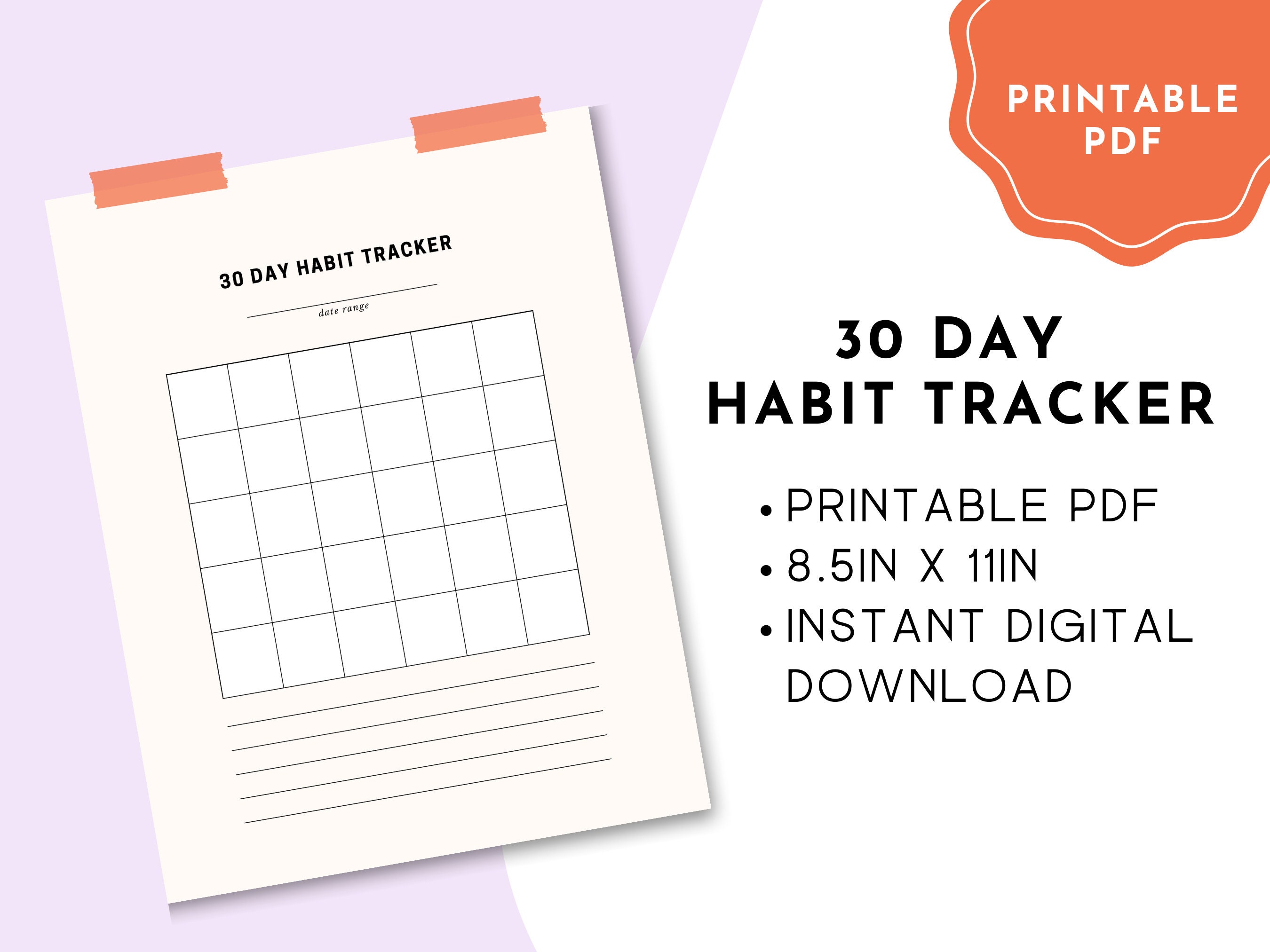 Printable 30 Day Habit Tracker PDF | Digital Download, Instant Download ...