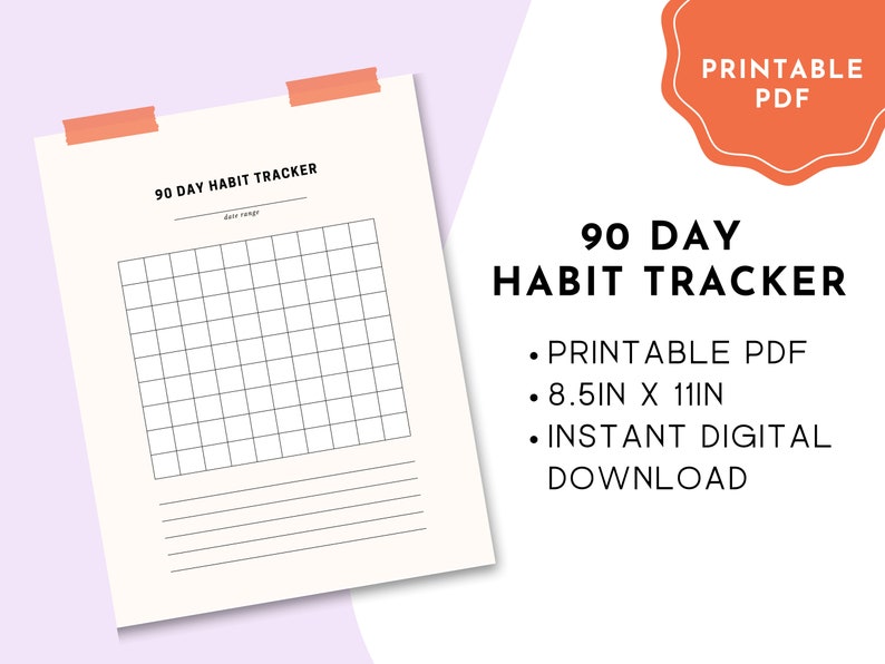Printable 90 Day Habit Tracker PDF | Digital Download, Instant Download ...