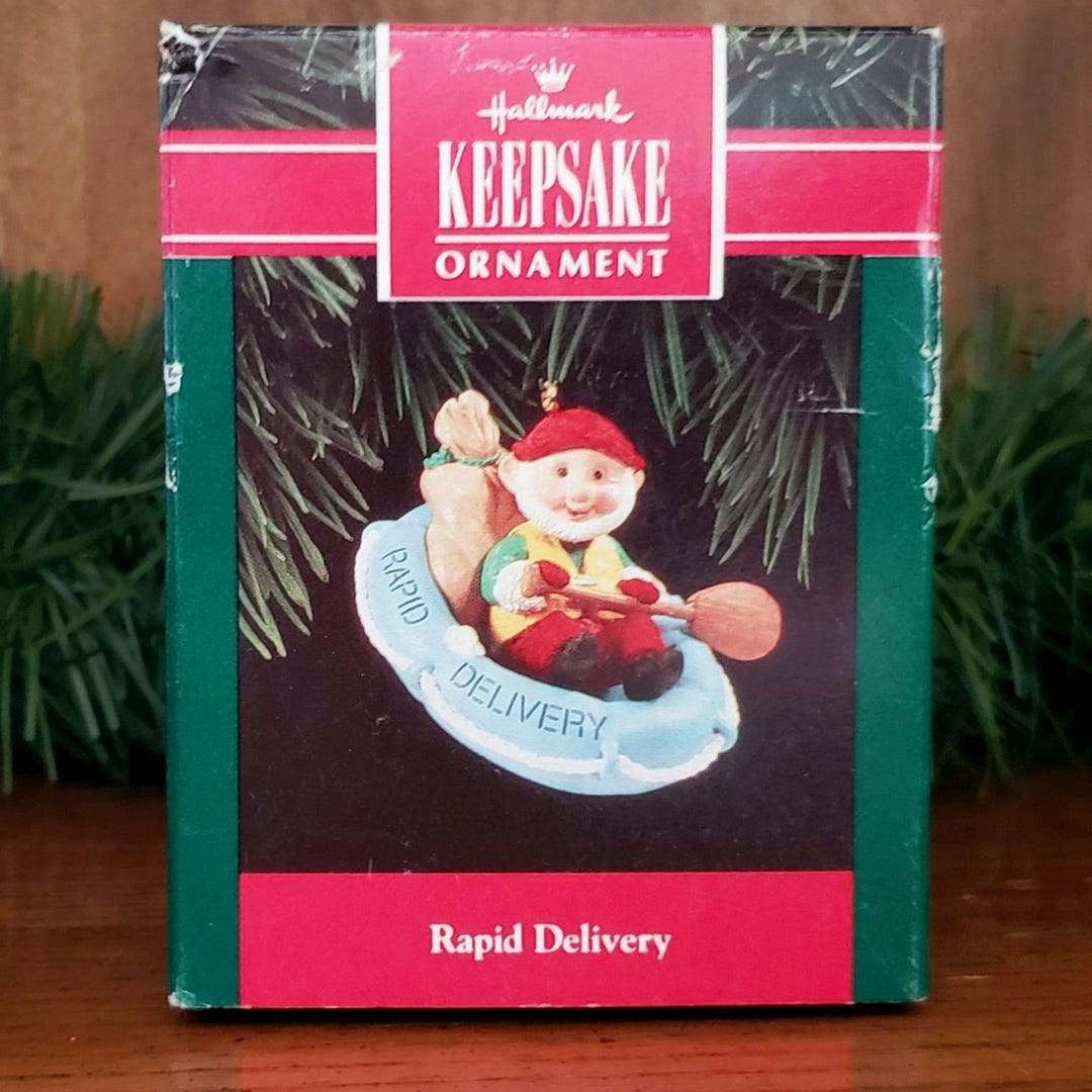 Hallmark Elf in Raft Boat Ornament, 1992 Rapid Delivery Holiday Tree ...