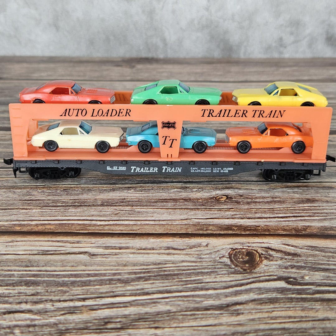 Vintage HO Scale Auto Loader Trailer Train Car Hauler With 6 ...