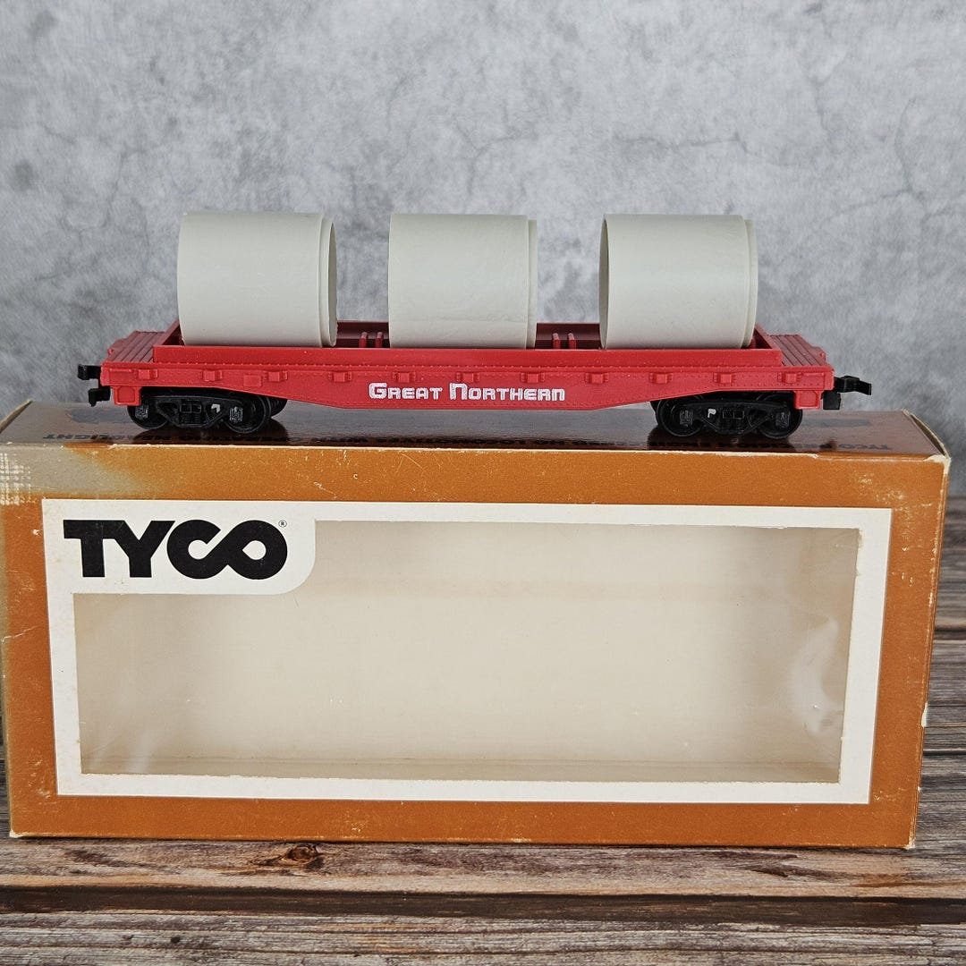 HO Scale Skid Flat Car With Culverts Load Great Northern Vintage Tyco Train IOB - Etsy