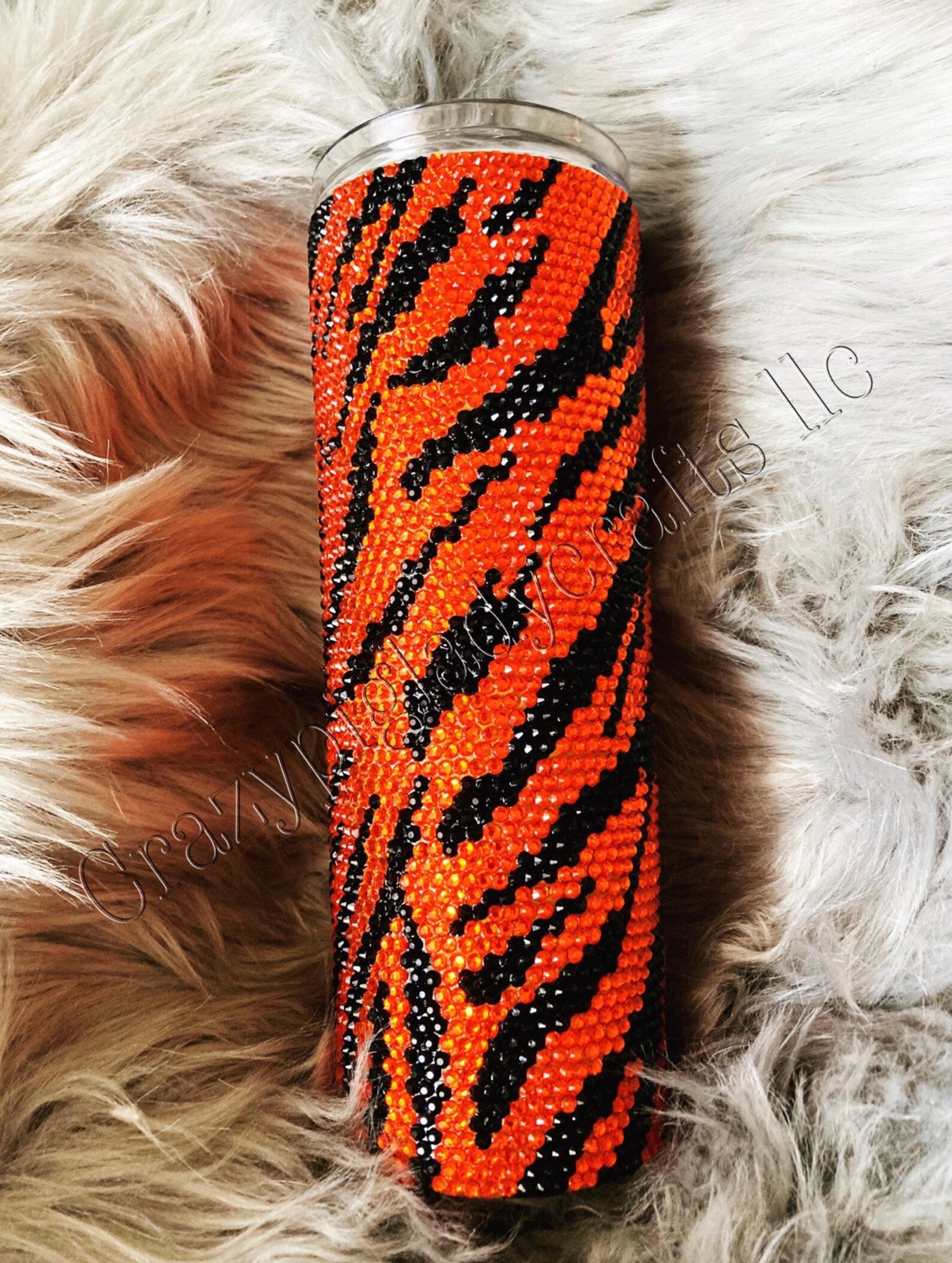 Tiger Print Rhinestone Tumbler, Tiger Bling Cup, Orange and Black ...