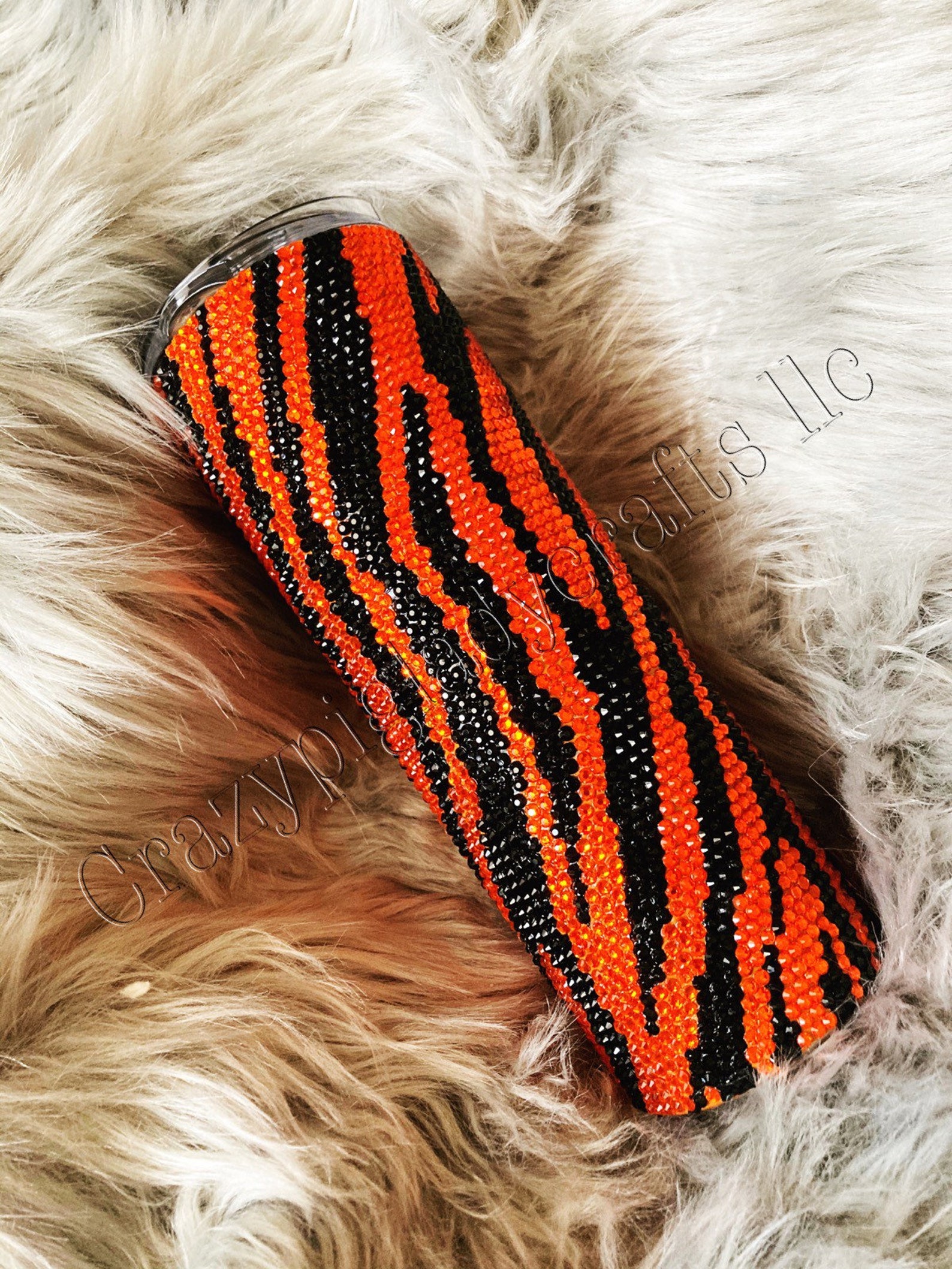 Tiger Print Rhinestone Tumbler, Tiger Bling Cup, Orange and Black ...