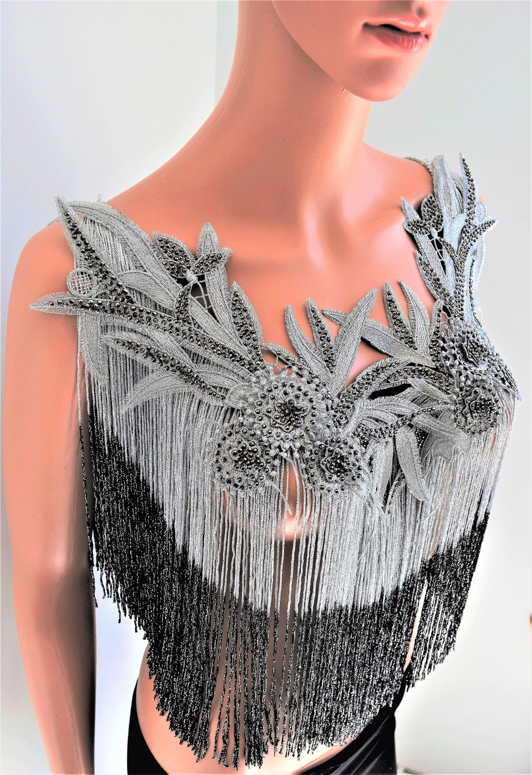 Silver Lace Shoulder Cape,tassel Cape,silver Bridal Capes,lurex Fringe ...