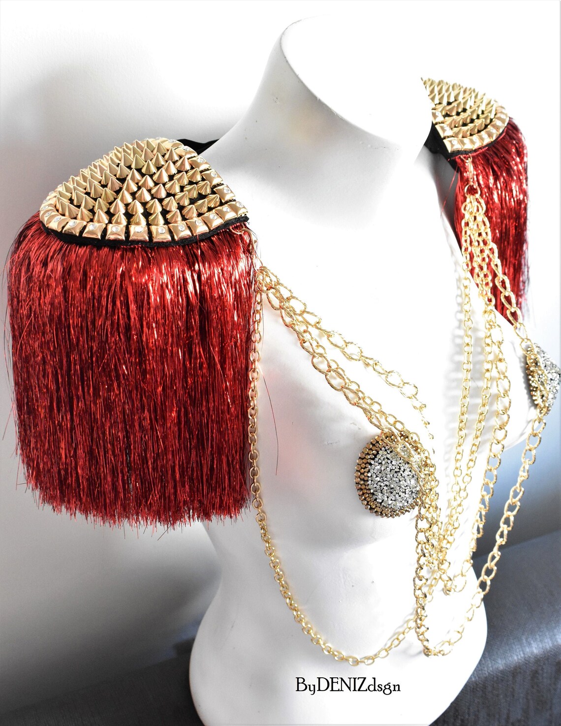 Red Lurex EpaulettesGold Epaulette With Chain Necklace | Etsy