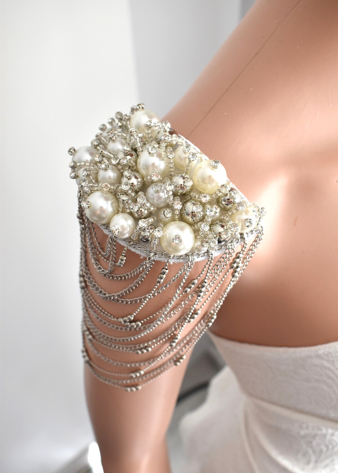 Silver Pearl Bridal Epaulette: Wedding Dress Shoulder Jewelry - Etsy