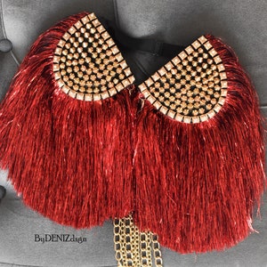 Red Lurex Epaulettes,gold Epaulette With Chain Necklace, Silver Stud ...