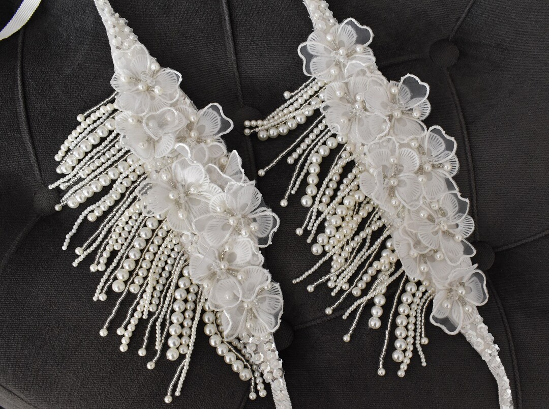 A Pair Pearl Bridal Epaulette,off White Wedding Dress Epaulette,off ...
