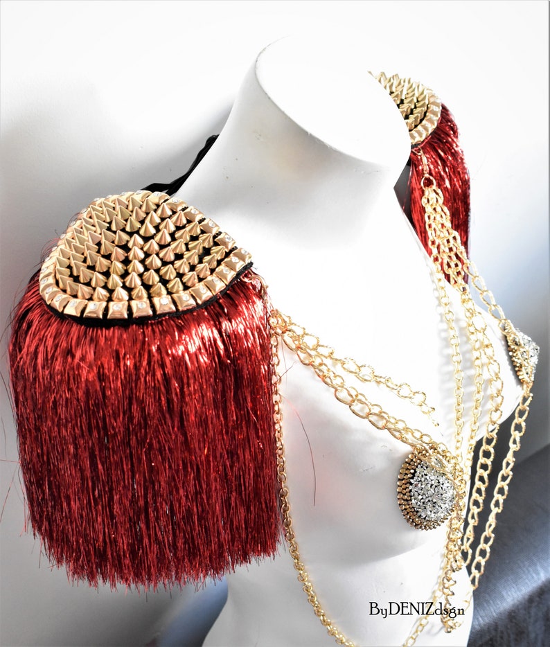 Red Lurex Epaulettesgold Epaulette With Chain Necklace - Etsy