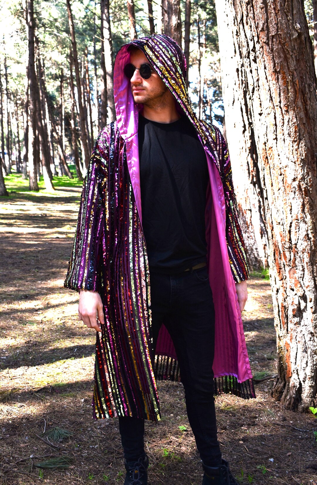 Rainbow Striped Sequin Jacket,long Loose Sequin Jacket,party Kimono ...