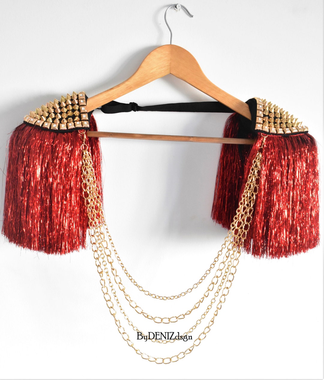 Red Lurex Epaulettes,gold Epaulette With Chain Necklace, Silver Stud ...