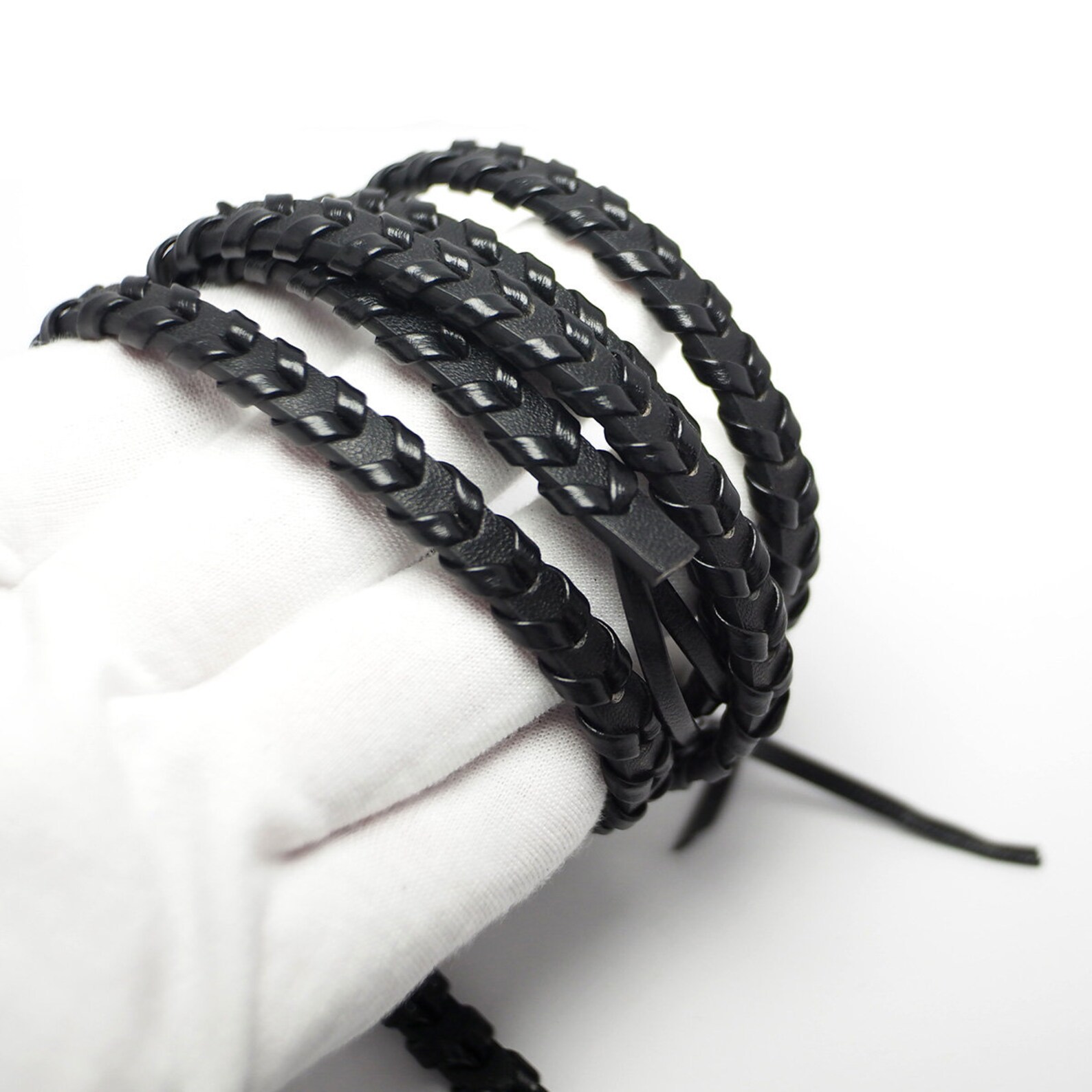 1.15meter Black Perforated Braid Leather Cord,braided Leather Strip ...